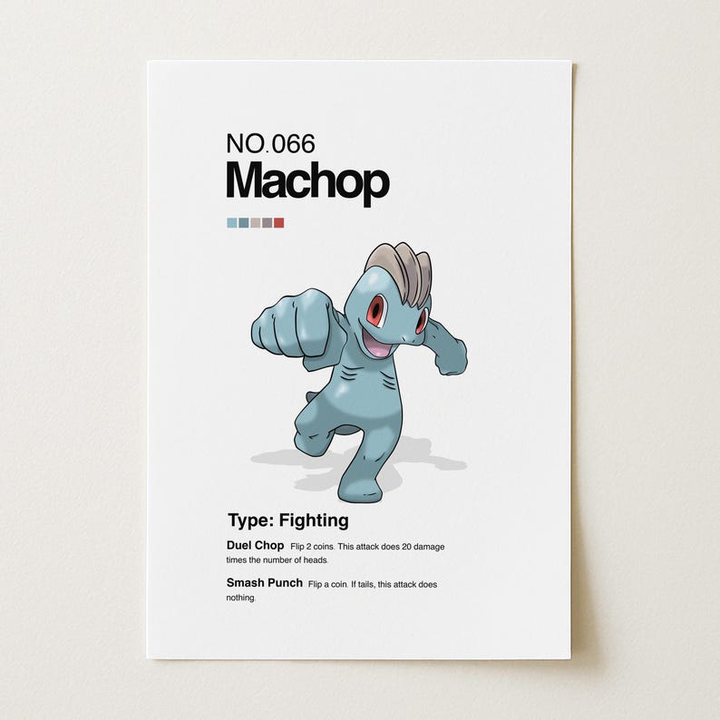 Machop Pokemon Poster | Minimalist Japanese Anime Wall Art | Digital ...