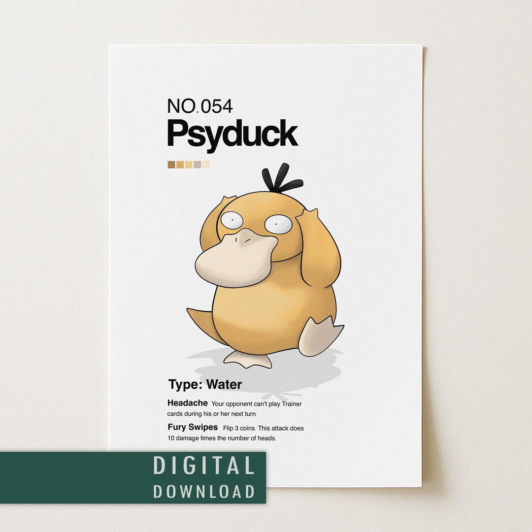 Psyduck Pokemon Poster | Minimalist Japanese Anime Wall Art | Digital ...