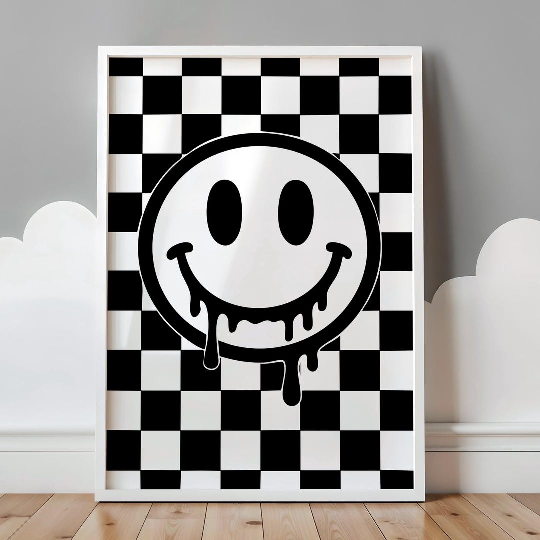 Checkerboard Smiley Face Poster Digital Download | Skater Style Wall ...