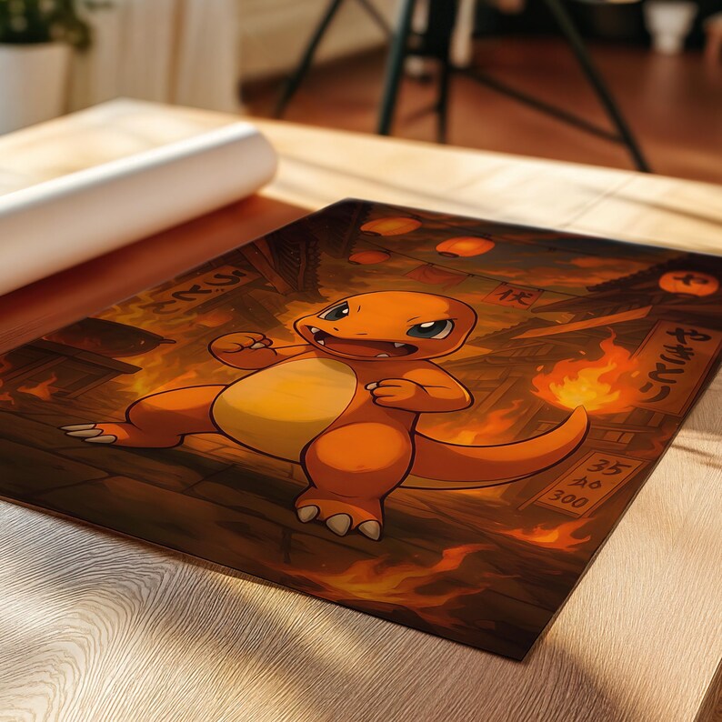 Charmander Pokémon Poster | Japanese Anime Wall Art | Fire Street Scene ...