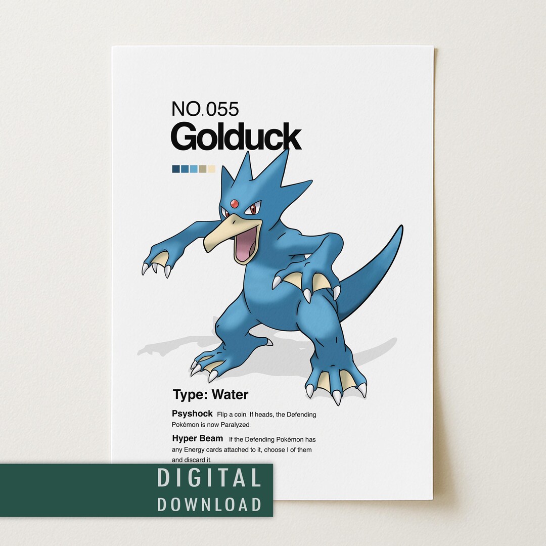 Golduck Pokemon Poster | Minimalist Japanese Anime Wall Art | Digital ...