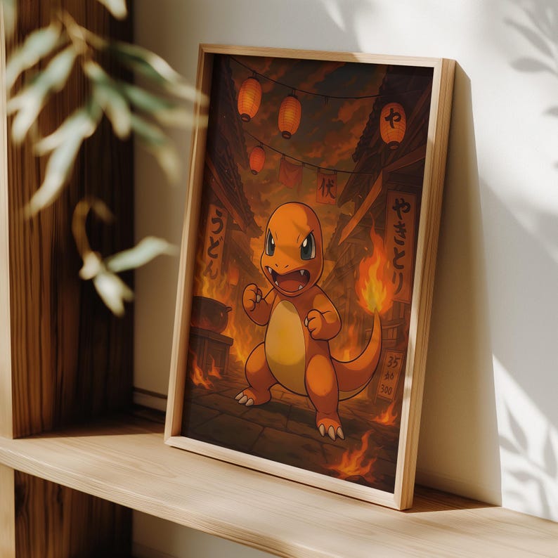 Charmander Pokémon Poster | Japanese Anime Wall Art | Fire Street Scene ...