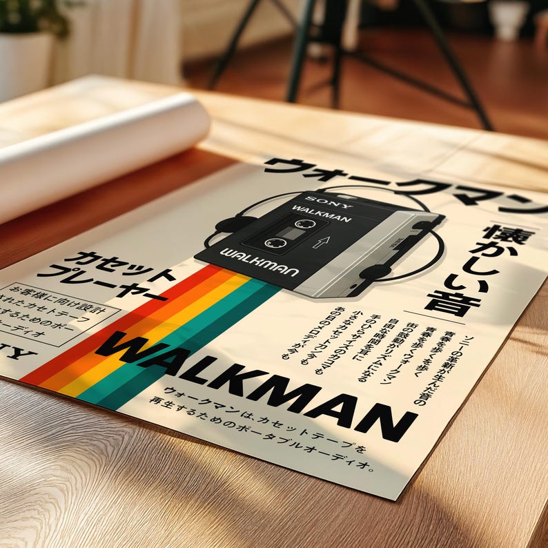 Sony Walkman Poster | Japanese Retro Tech Wall Art | Vintage 80s Print ...