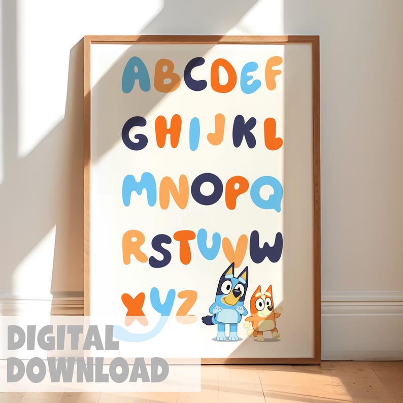 Bluey Inspired Alphabet Wall Art Printable for Kids Room | Fun ABC ...