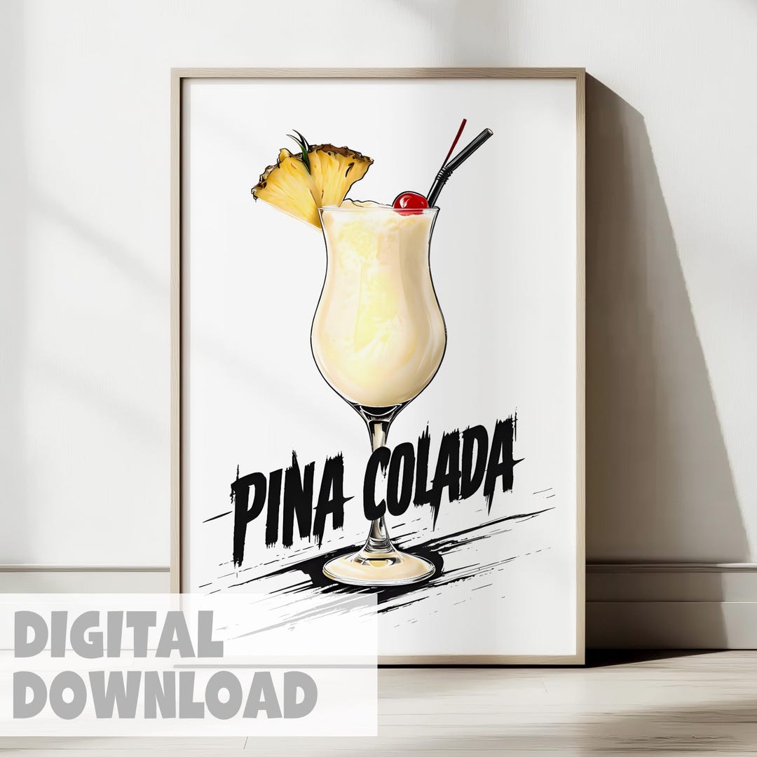 Pina Colada Cocktail Digital Wall Art Print Tropical Drink Poster for ...