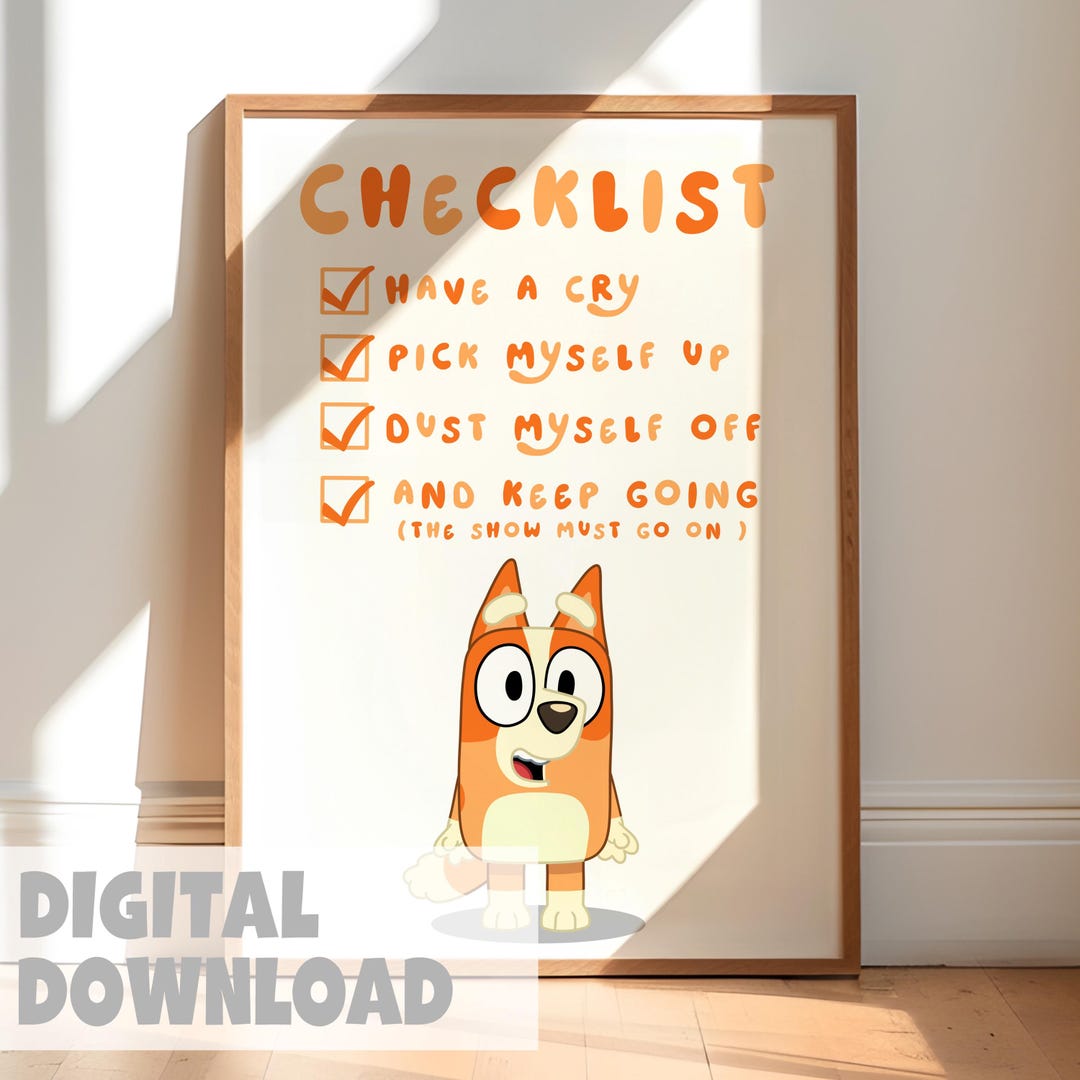 Bingo Checklist Printable Wall Art – Motivational Bluey-inspired Quote ...