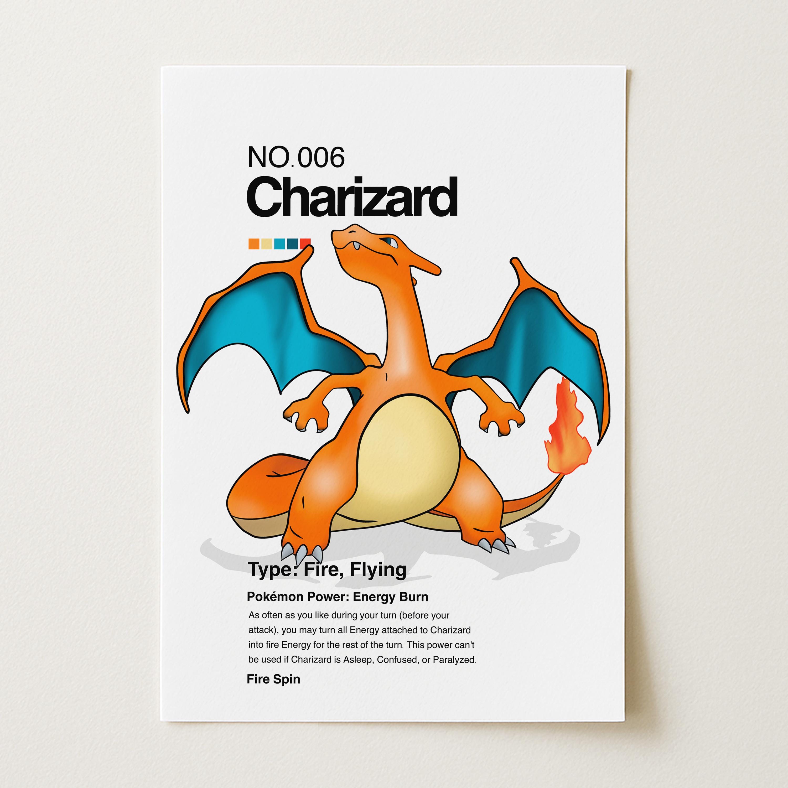 Charizard Pokemon Poster | Minimalist Japanese Anime Wall Art | Digital ...