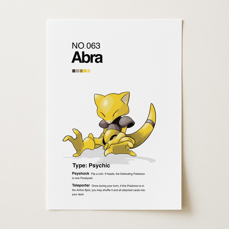 Abra Pokemon Poster | Minimalist Japanese Anime Wall Art | Digital ...