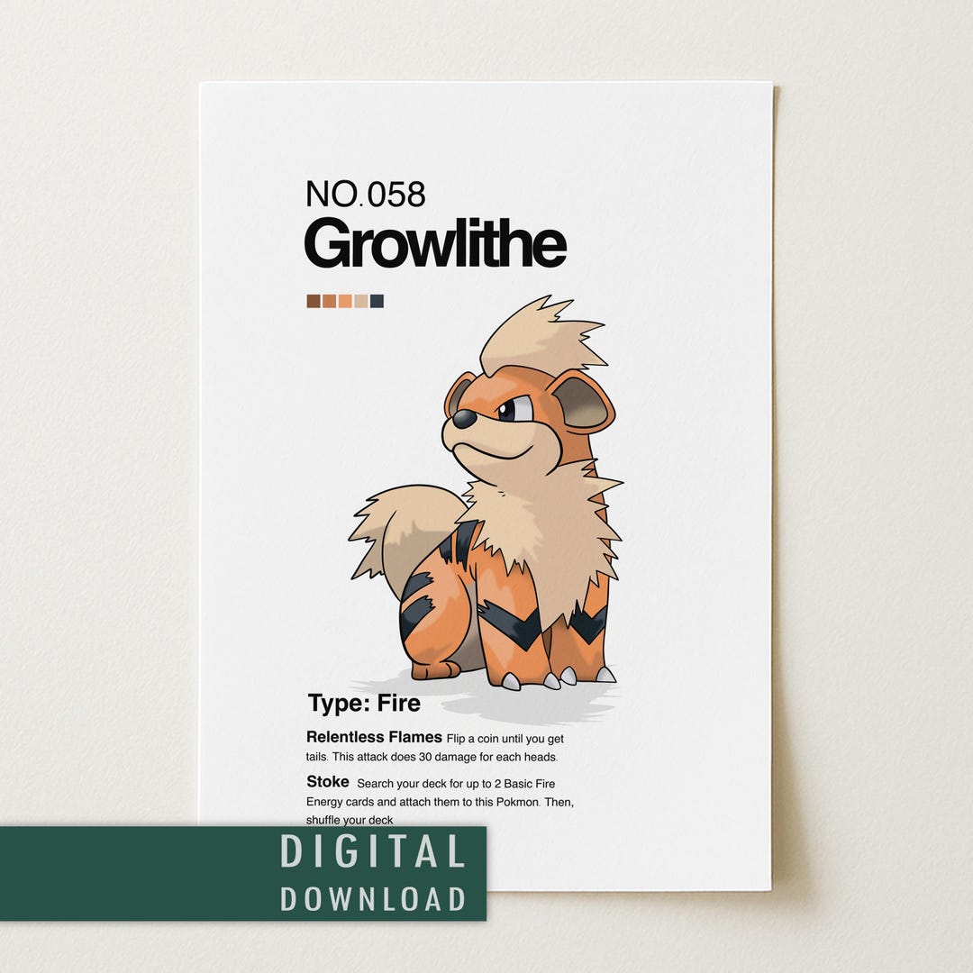 Growlithe Pokemon Poster | Minimalist Japanese Anime Wall Art | Digital ...