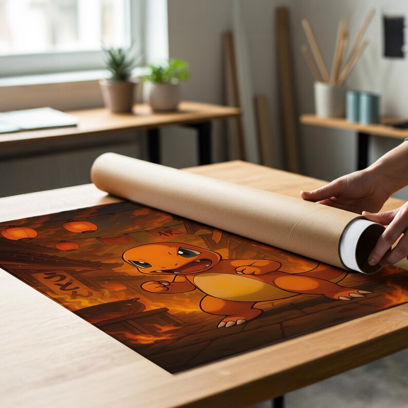 Charmander Pokémon Poster | Japanese Anime Wall Art | Fire Street Scene ...