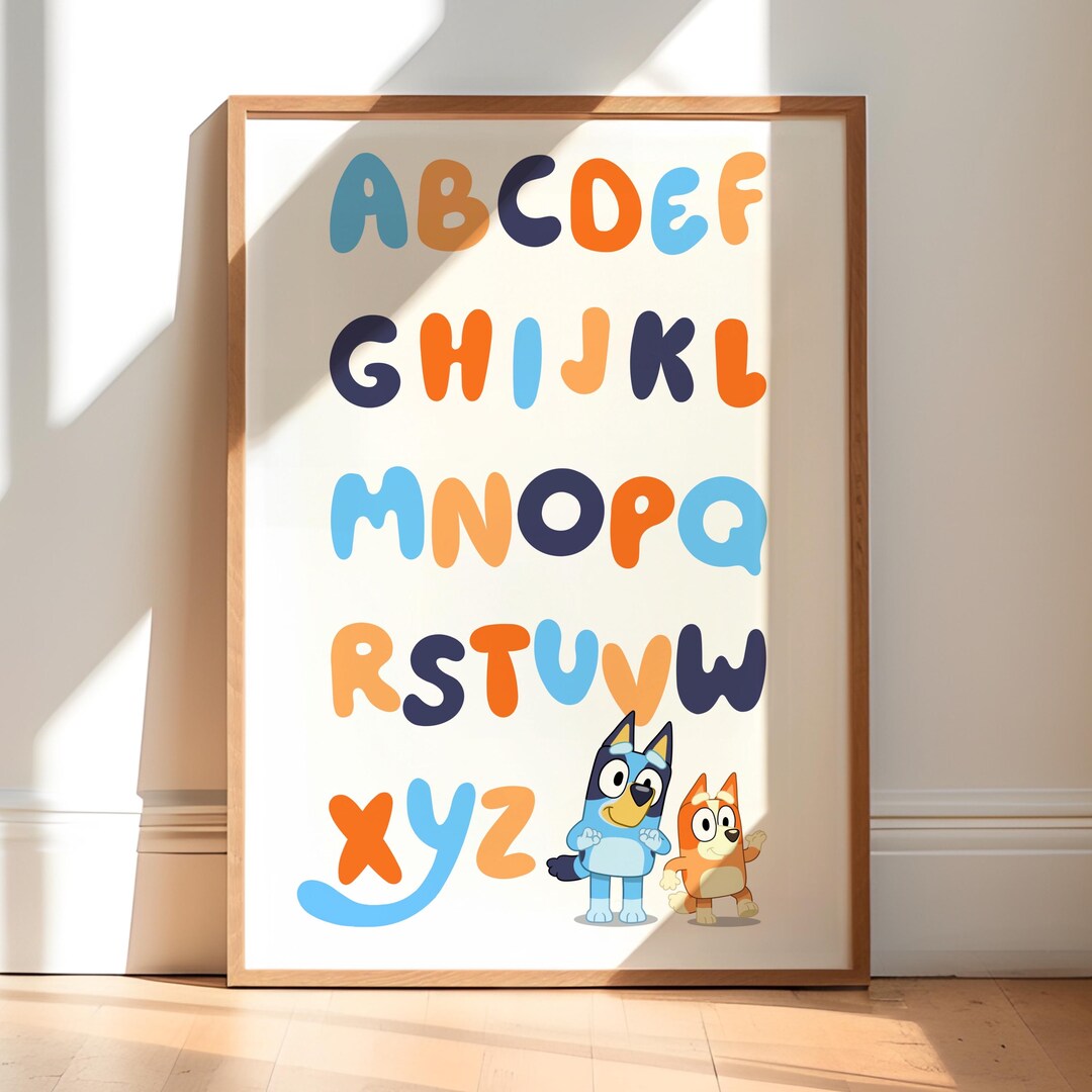 Bluey Inspired Alphabet Poster for Kids – Fun Cartoon Nursery Print ...