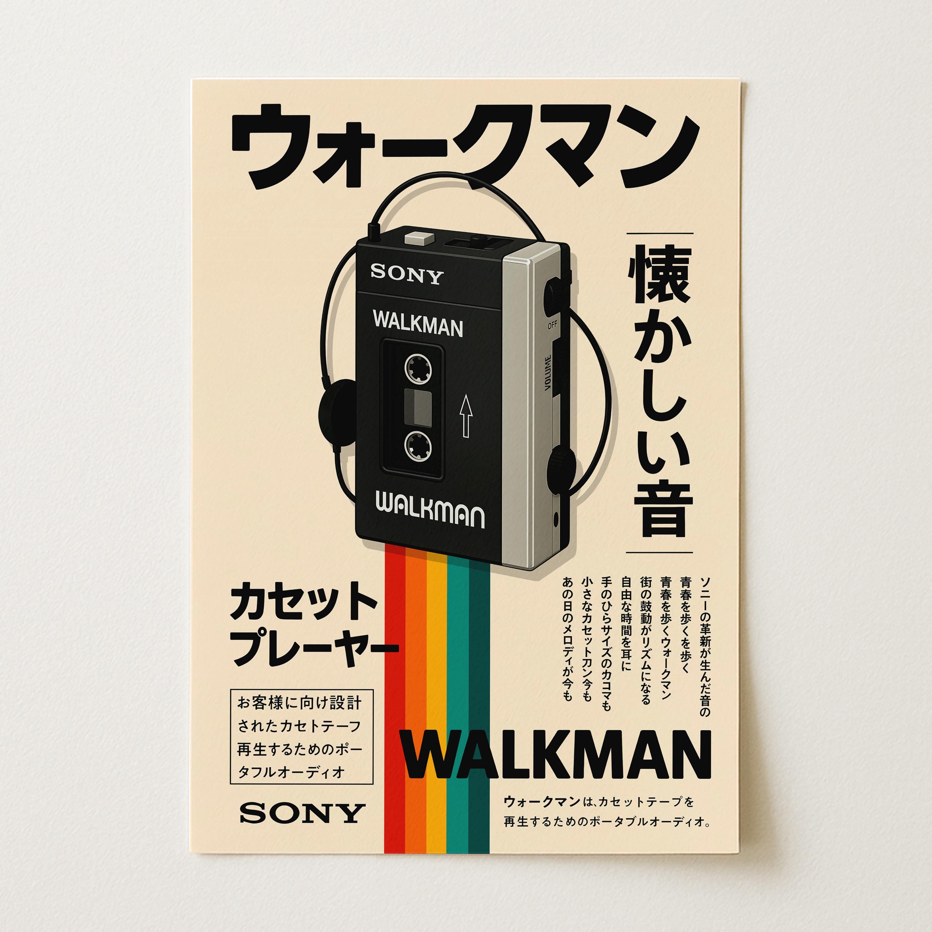 Sony Walkman Poster | Japanese Retro Tech Wall Art | Vintage 80s Print ...