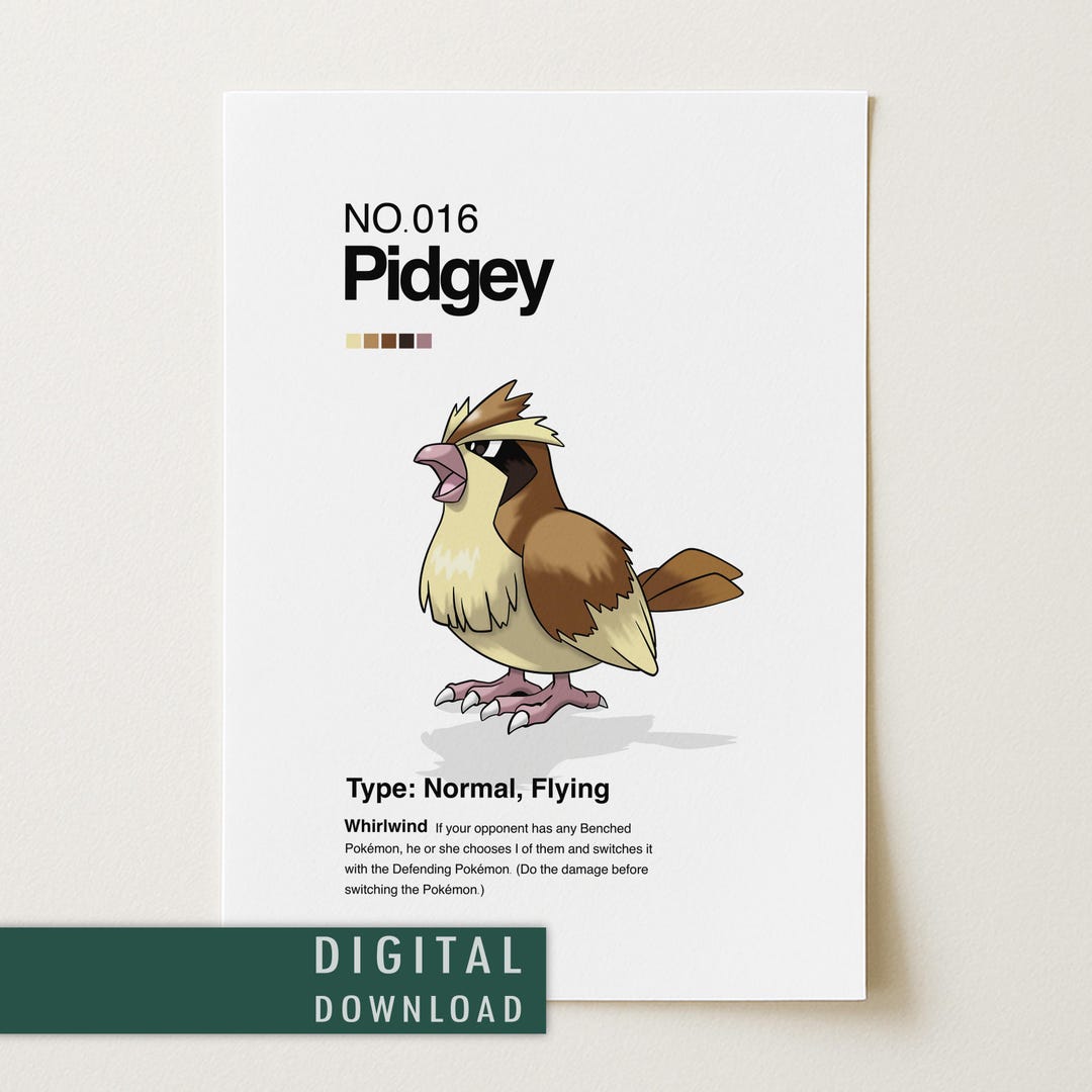 Pidgey Pokemon Poster | Minimalist Japanese Anime Wall Art | Digital ...