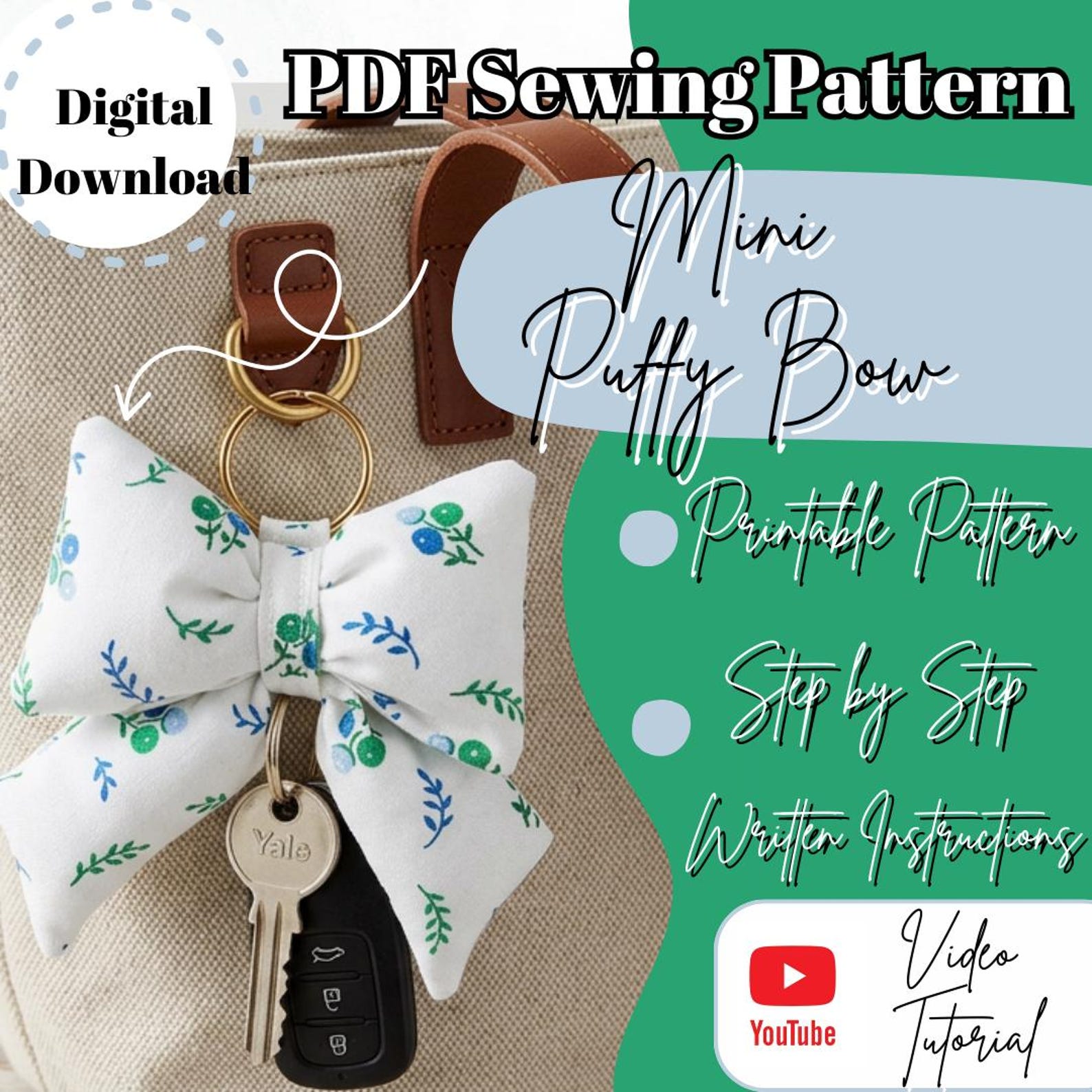 Mini Puffy Bow Keychain Sewing Pattern: Beginner-friendly PDF (digital ...