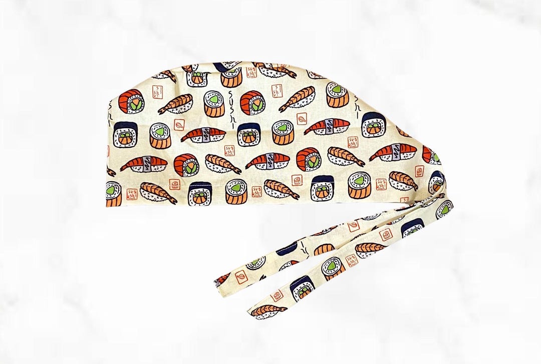 Sushi Scrub Cap, Surgical Scrub Cap, Nurses Hat With Buttons Optional ...