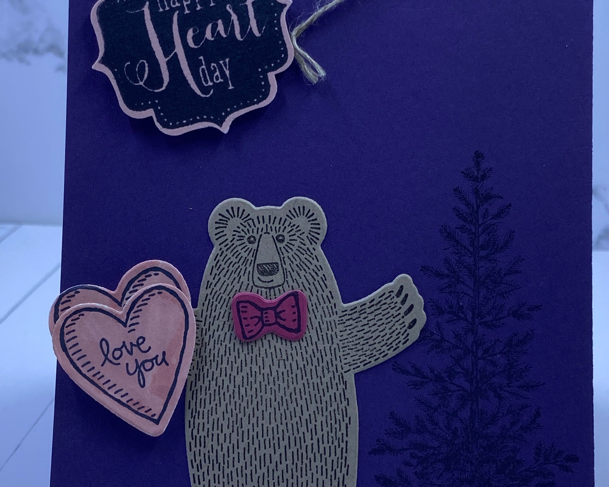 Valentines Day Purple Heart/bear Card. Happy Heart Day,love You - Etsy