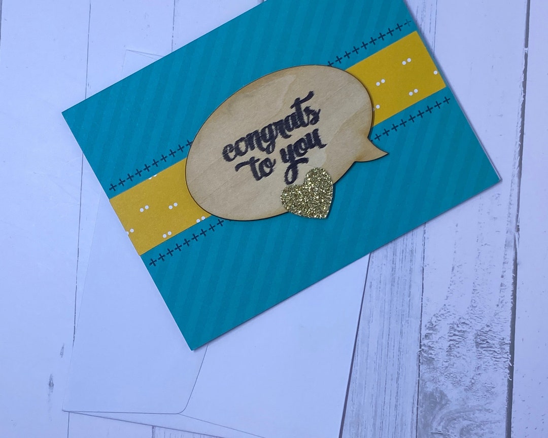 Congratulations Greeting Card, Green, Yellow & Grey. - Etsy