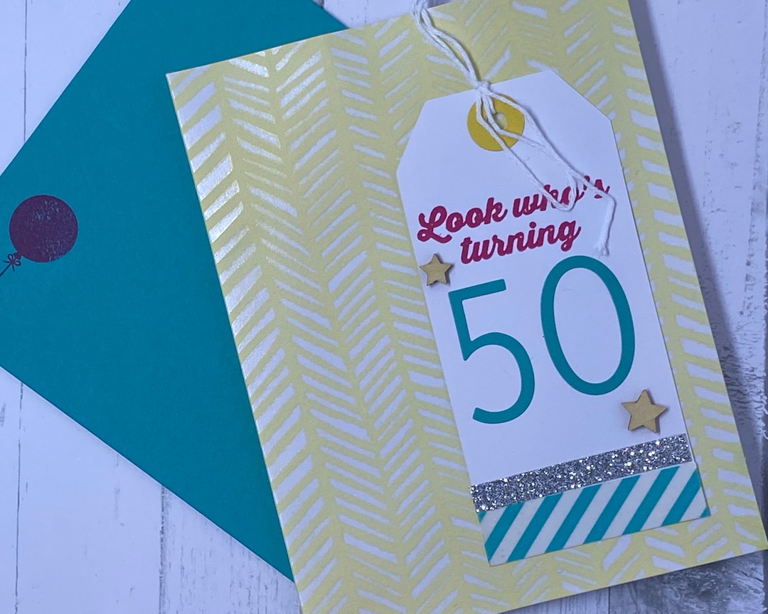Birthday Greeting Card, Look Whos Turning 50, Gift Card Holder, Teal ...