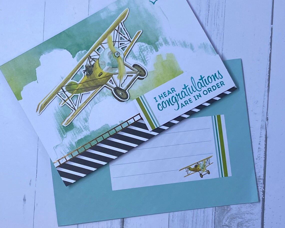 Congratulations Greeting Card, Green, Yellow & Black. Soaring Plane - Etsy