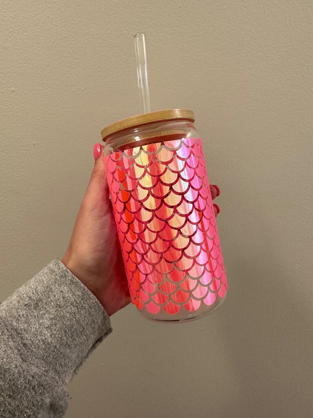 Mermaid Summer Pink Glass Can Cup - Etsy