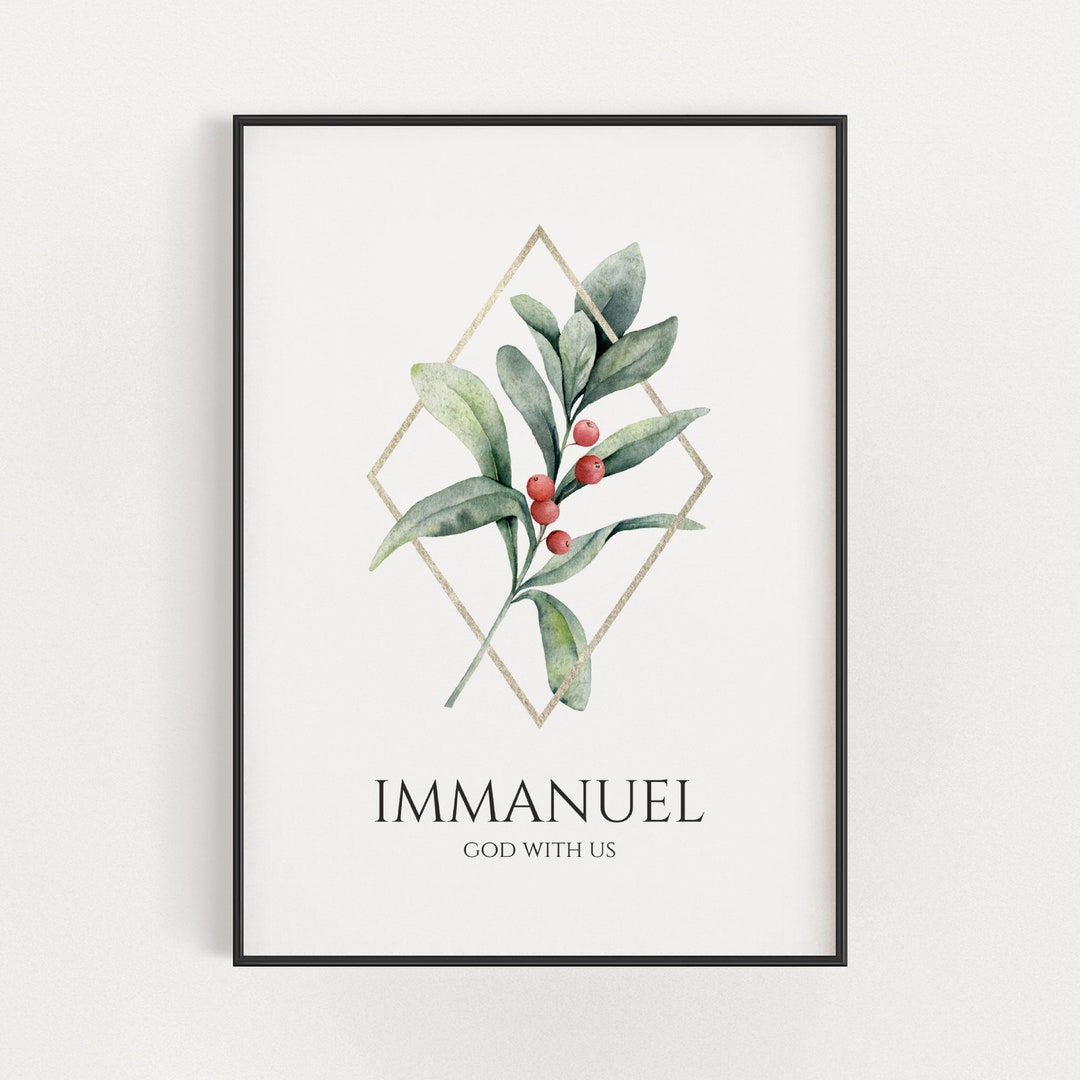 Immanuel God With Us Botanical Christian Christmas Scripture Wall Art ...