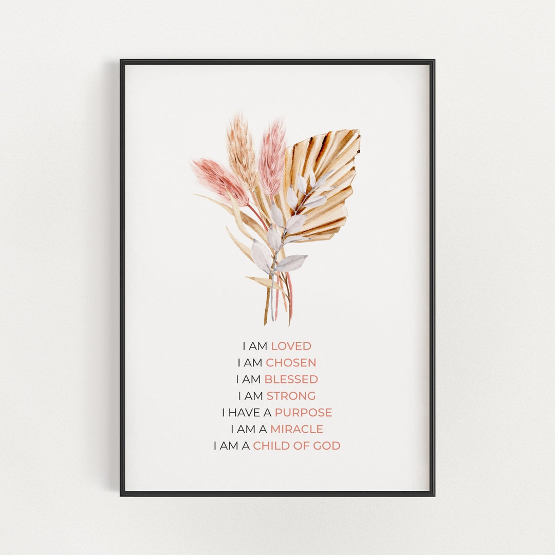 Christian Printable Affirmations Wall Art, I Am a Child of God Floral ...