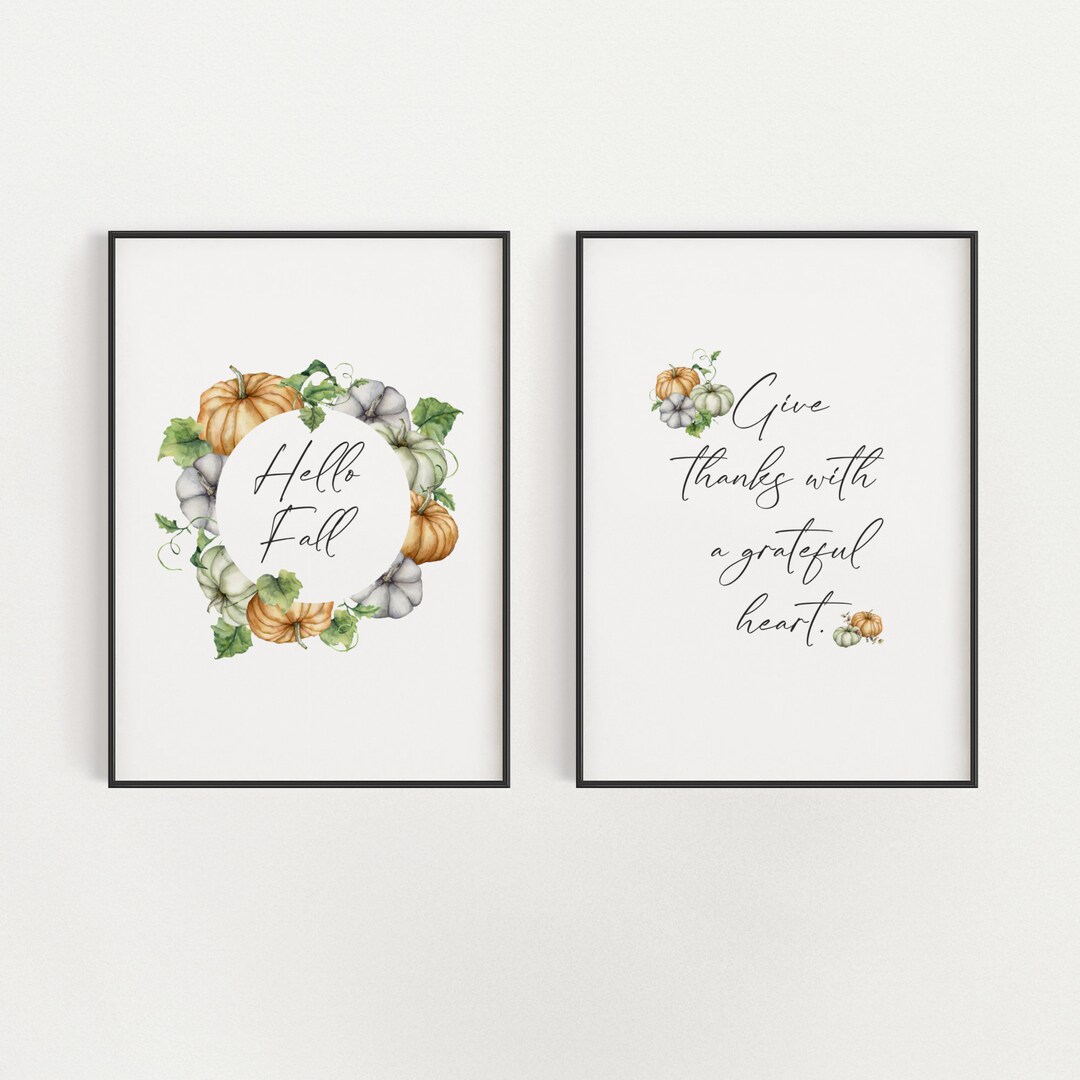 Hello Fall Aesthetic Christian Thanksgiving Printable Wall Art Set of 2 ...