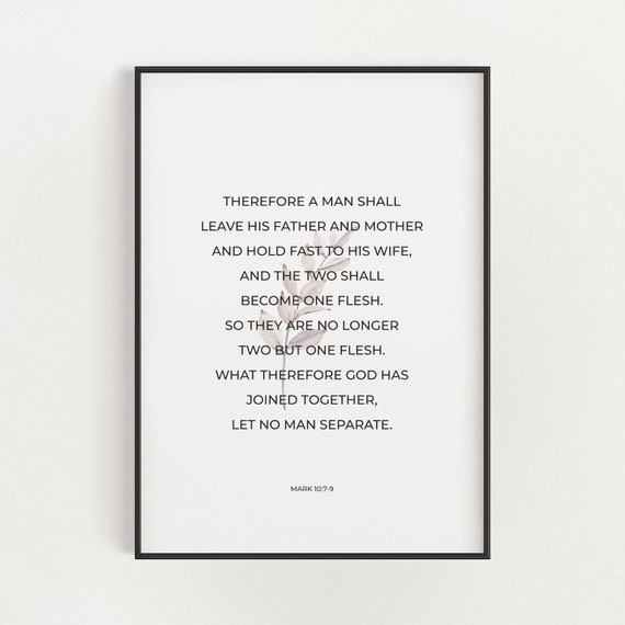 Mark 10:7-9 Christian Wedding Bible Verse Wall Art Printable - Etsy