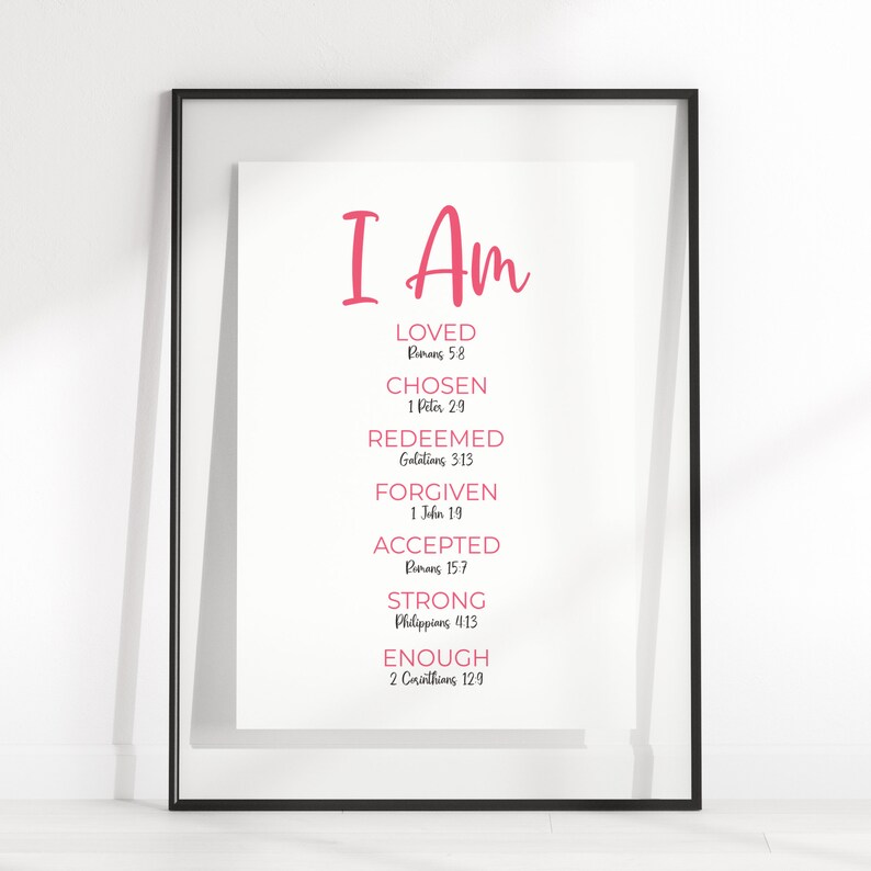I Am Bible Verse Affirmations Printable Wall Art Girl - Etsy