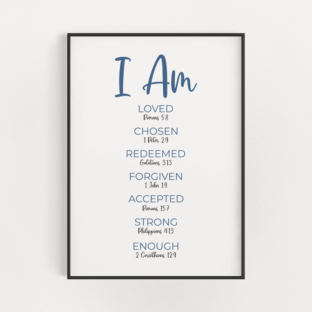 I Am Bible Verse Affirmations Printable Wall Art, Boy Christian Nursery ...