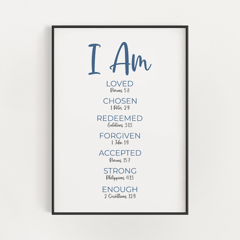 I Am Bible Verse Affirmations Printable Wall Art, Boy Christian Nursery ...