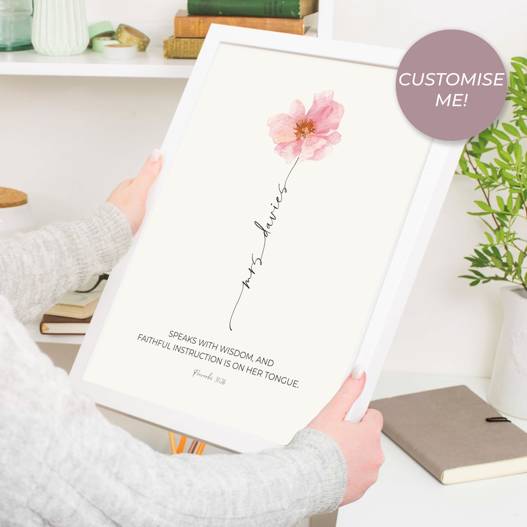 Proverbs 31:26 Custom Name Printable Teacher Bible Verse Wall Art ...