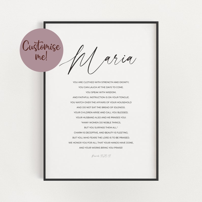 Custom Name Bible Verse Printable of Proverbs 31:25-31, Strength and ...