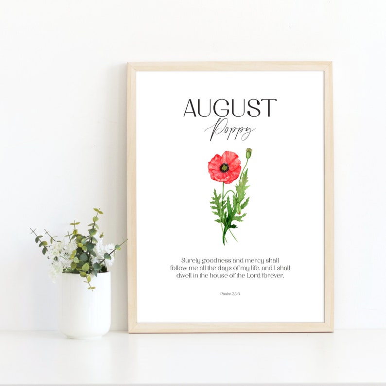 August Birth Month Flower Printable With Watercolor Red Poppy - Etsy