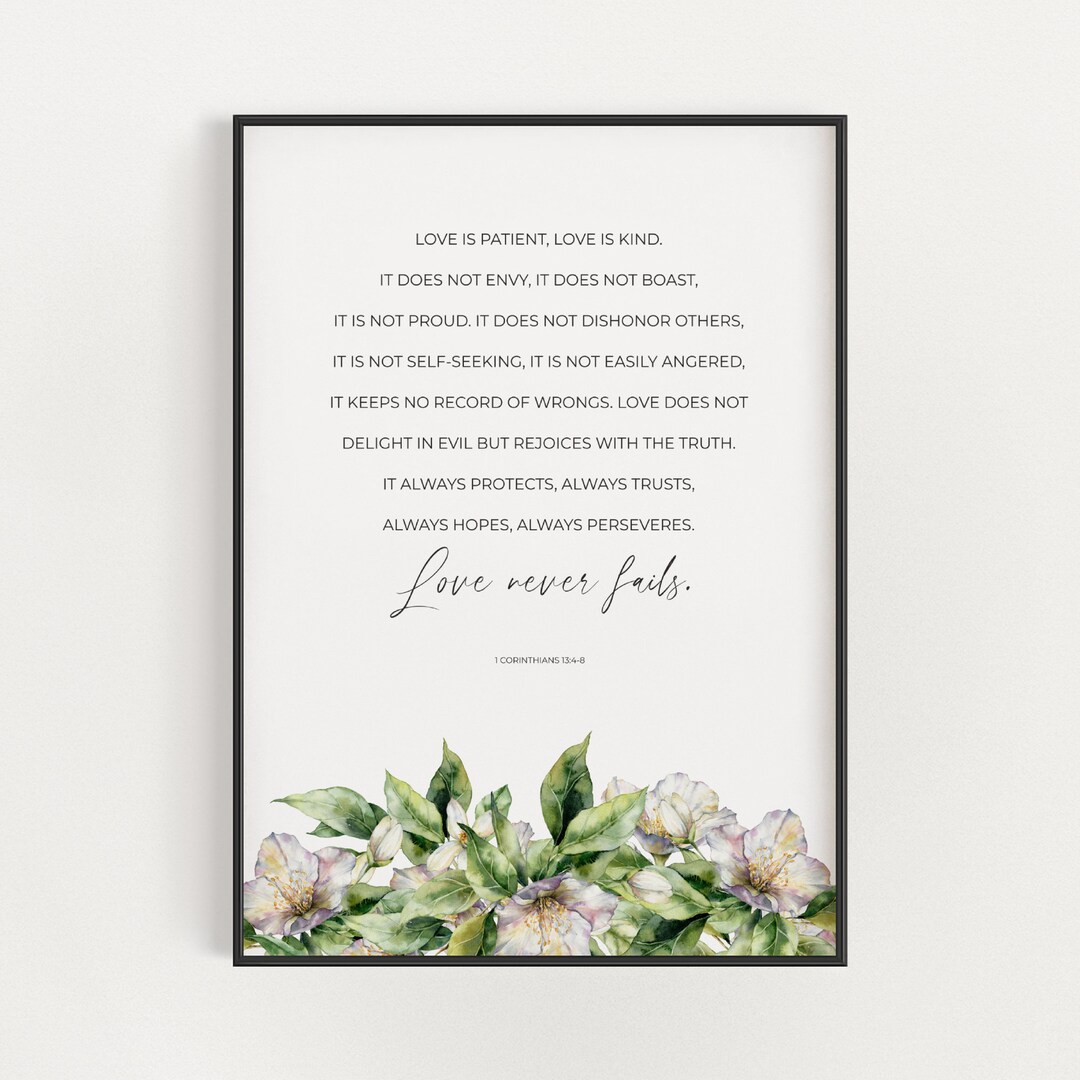 1 Corinthians 13:4-8 Printable Bible Verse Wall Art, Love is Patient ...