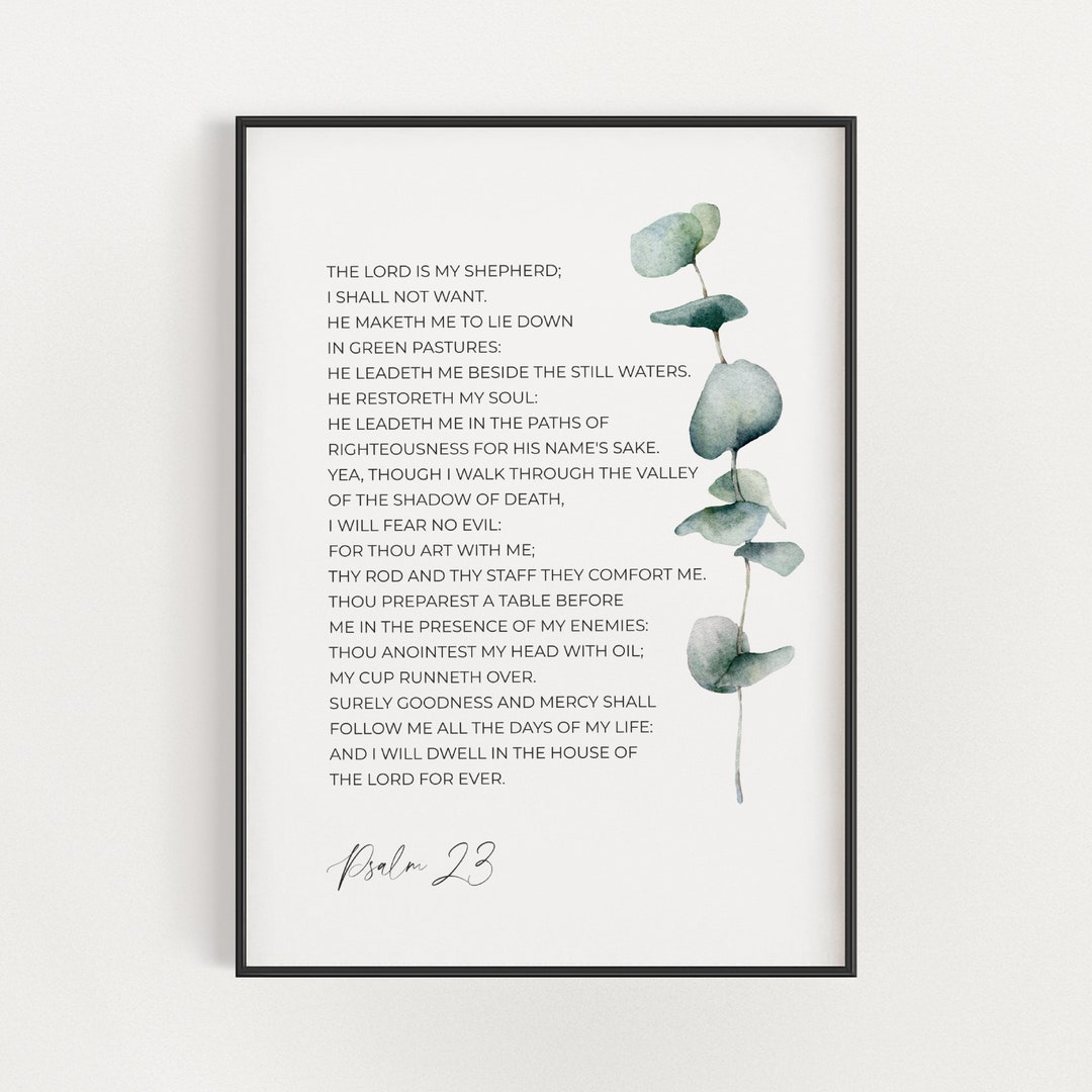 Psalm 23 KJV the Lord is My Shepherd Green Watercolor Eucalyptus Leaf ...