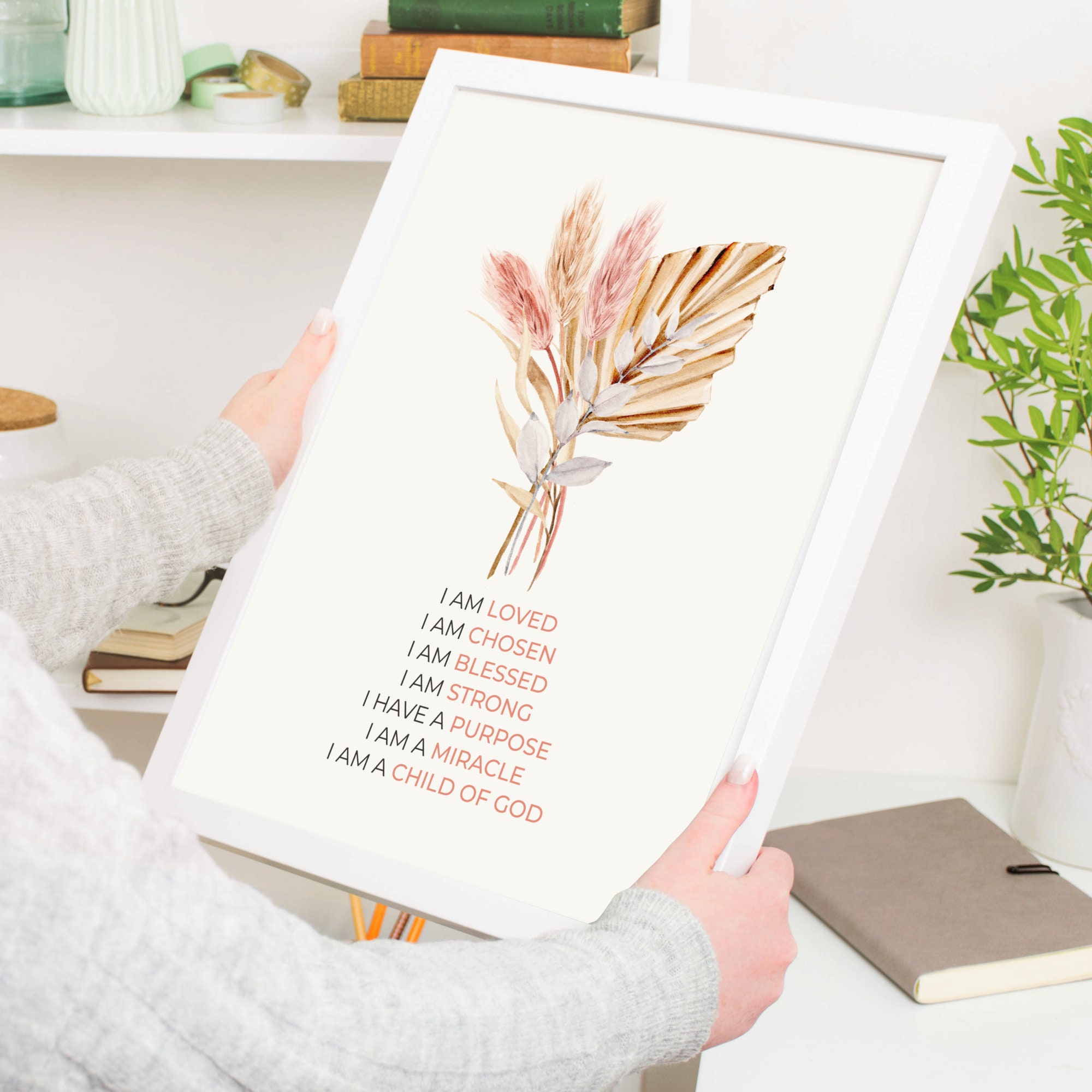 Christian Printable Affirmations Wall Art, I Am a Child of God Floral ...