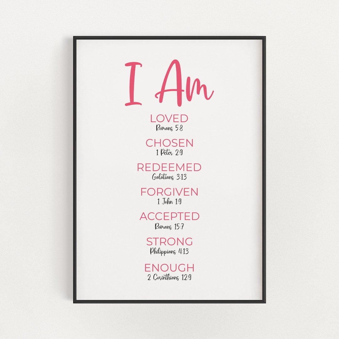I Am Bible Verse Affirmations Printable Wall Art, Girl Christian ...