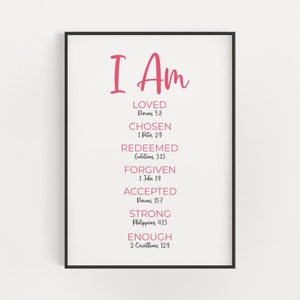 I Am Bible Verse Affirmations Printable Wall Art, Girl Christian ...