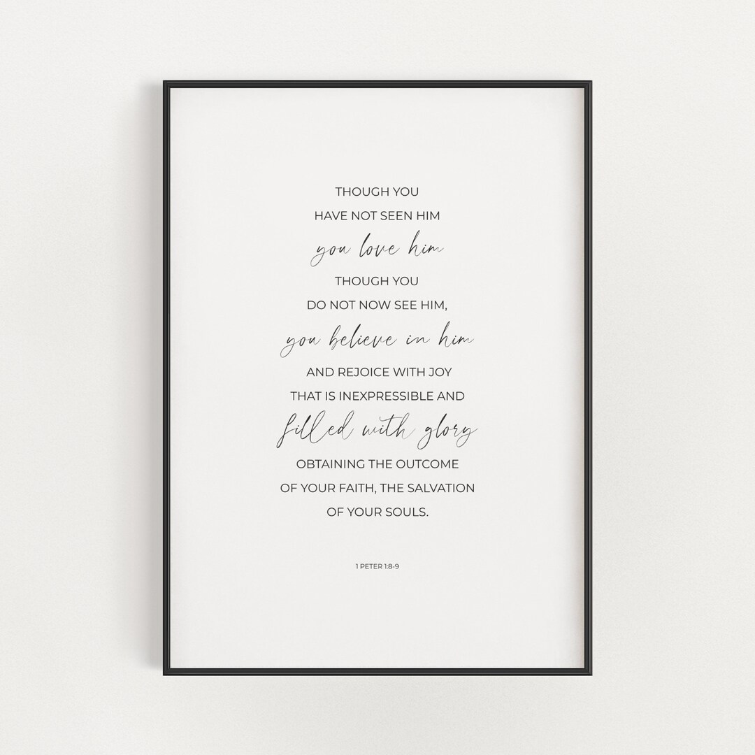 1 Peter 1:8-9 Printable Easter Bible Verse Wall Art, Minimalist ...