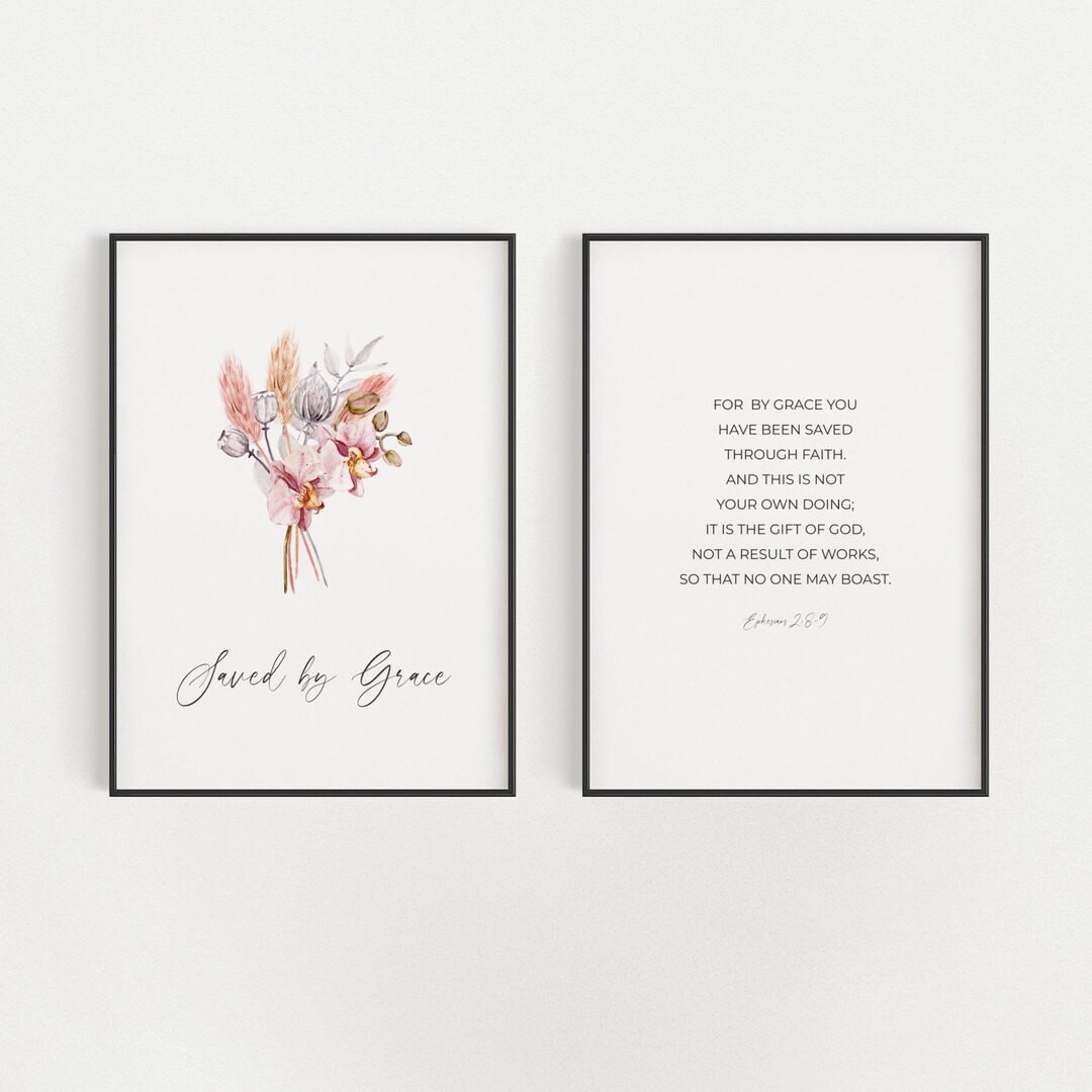 Ephesians 2:8-9 Set of 2 Saved by Grace Pink Floral Christian Bible ...