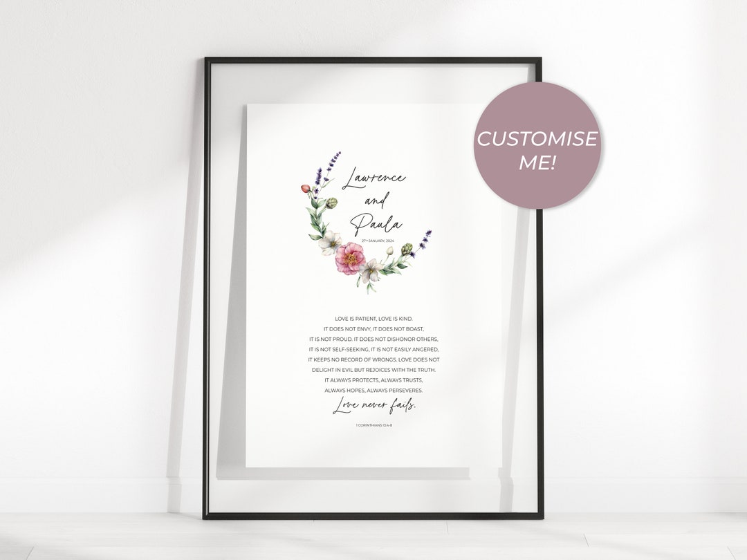 1 Corinthians 13:4-8 Custom Names Printable Bible Verse Wall Art ...