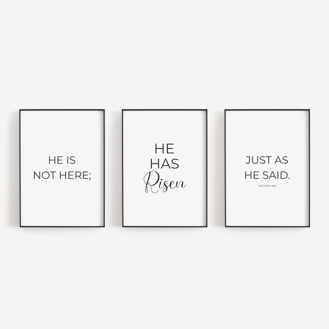 Matthew 28:6 He Has Risen Set of 3 Minimalist Christian Easter ...