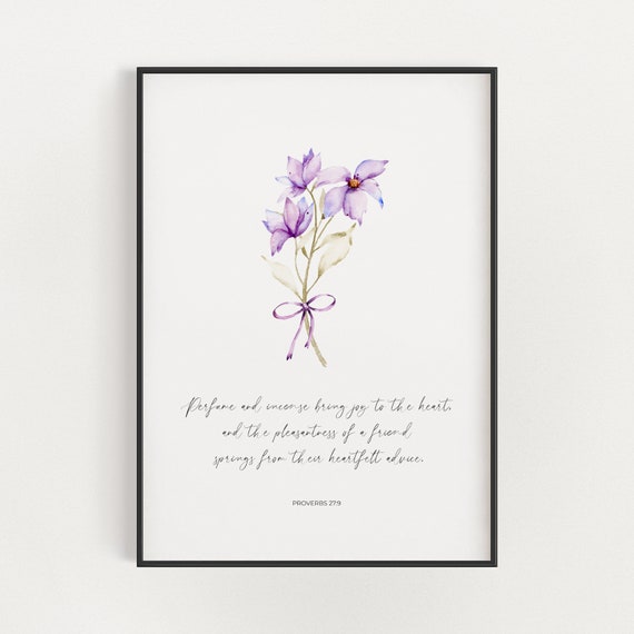 Proverbs 27:9 Watercolor Purple Floral Bible Verse Wall Art | Etsy