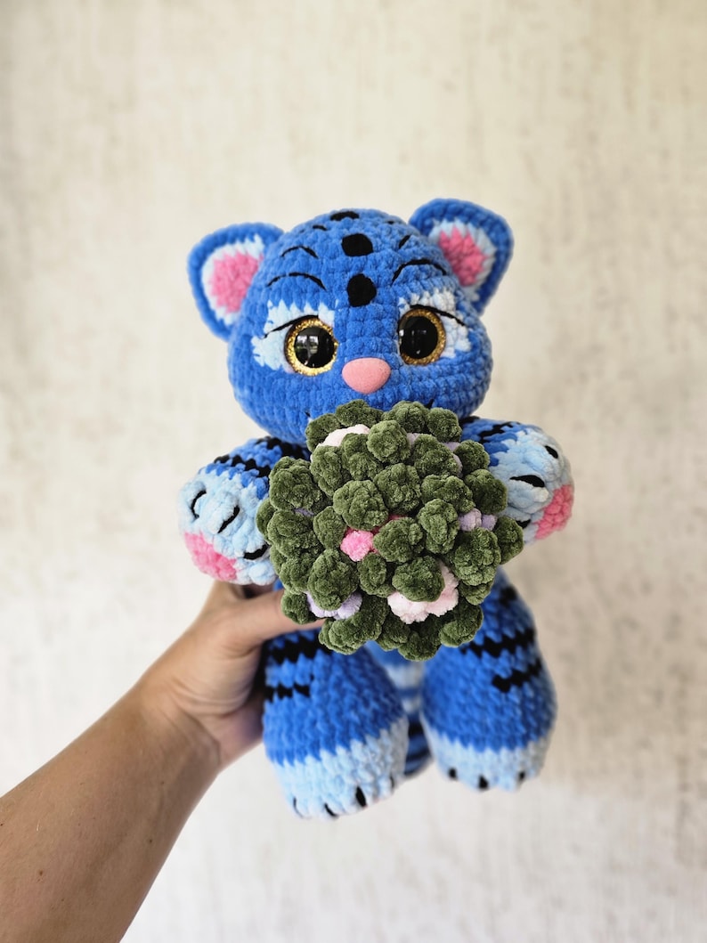Blue Crochet Tiger Plushie, Handmade Stuffed Animal Toy, Kpop, Demon ...