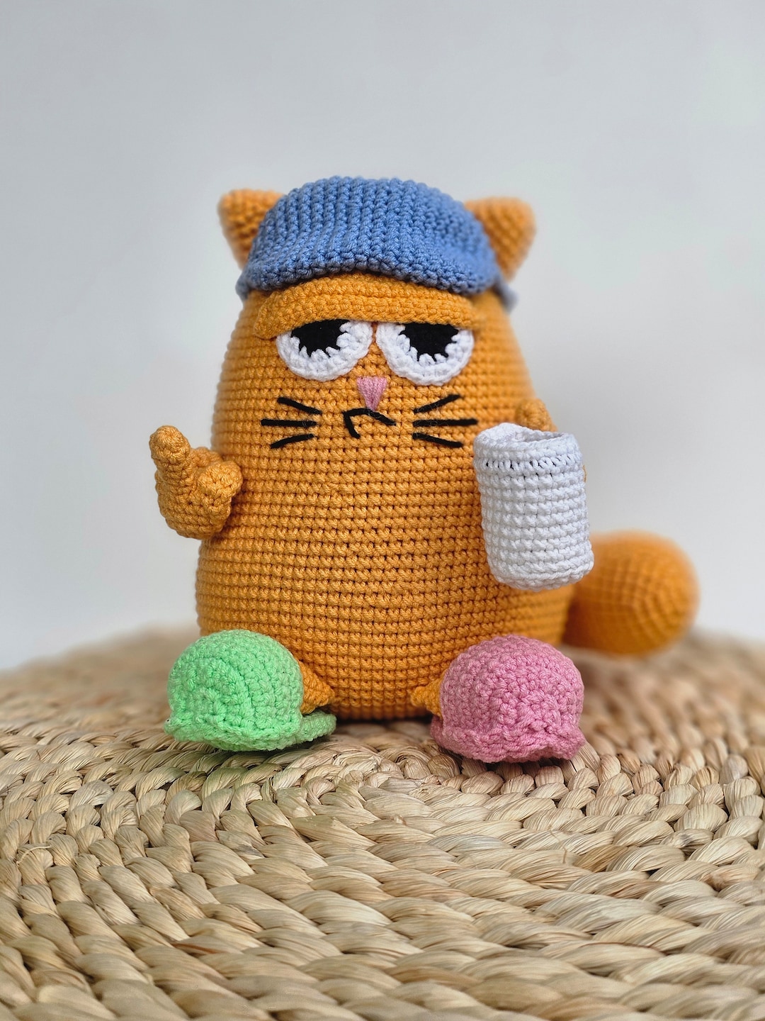 Crochet Grumpy Cat, Morning Cat, Crochet Funny Cat, Ginger Cat - Etsy