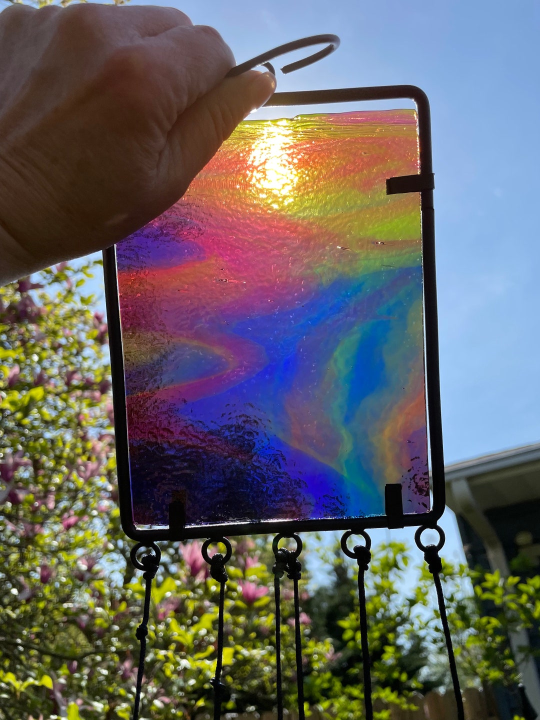 Glass Wind Chime. Aurora Borealis. Rainbow Glass. Garden Art. Wind Chime. Glass Art. - Etsy