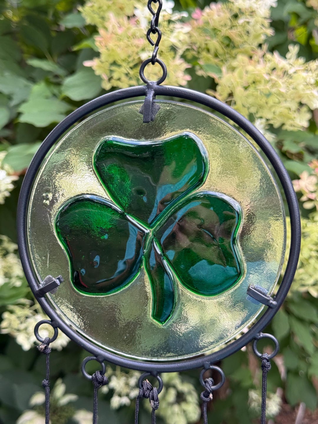 Wind Chime, Fused Glass Wind Chime, Shamrock, Handmade Garden Art ...