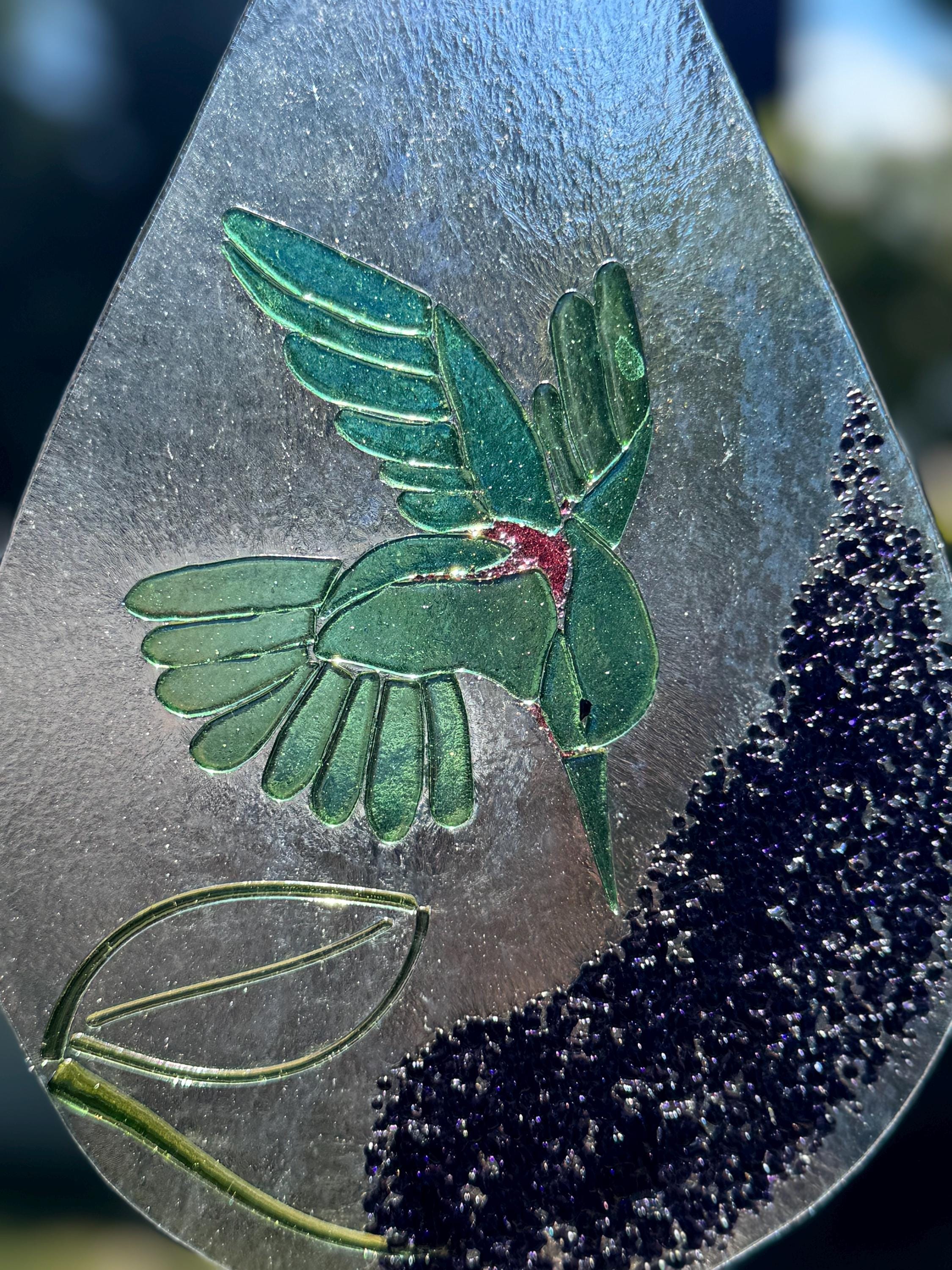 Fused Glass Hummingbird Suncatcher: Teardrop Window Art, Fused Glass ...
