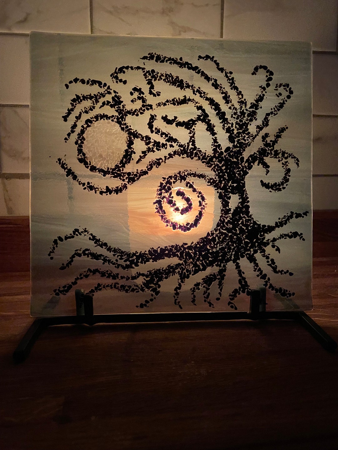 Fused Glass Tree. Fused Glass Halloween Tree. Textured Fused Glass Art ...